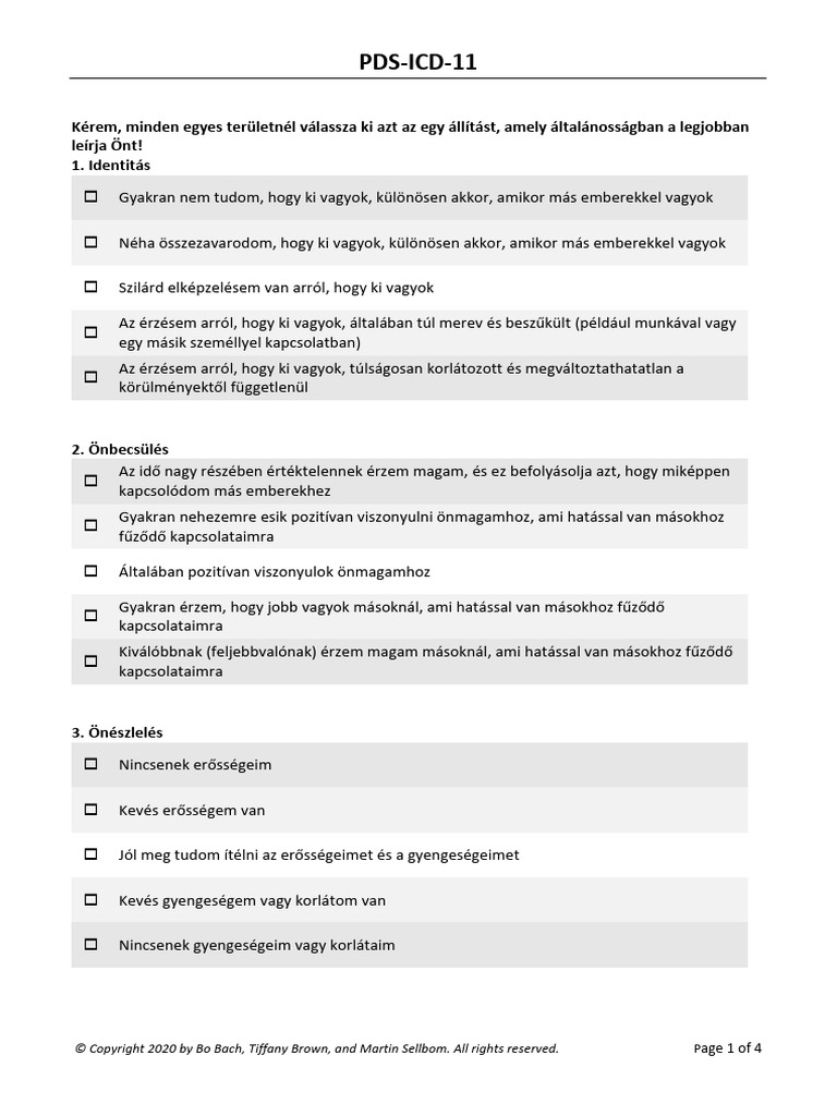 BNO-11 Személyiségzavar Súlyossága Kérdőív - PDS-ICD-11 | PDF