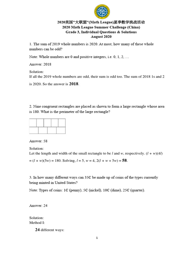 Individual Questions Grade 3 Questions & Solutions | PDF | Nickel ...