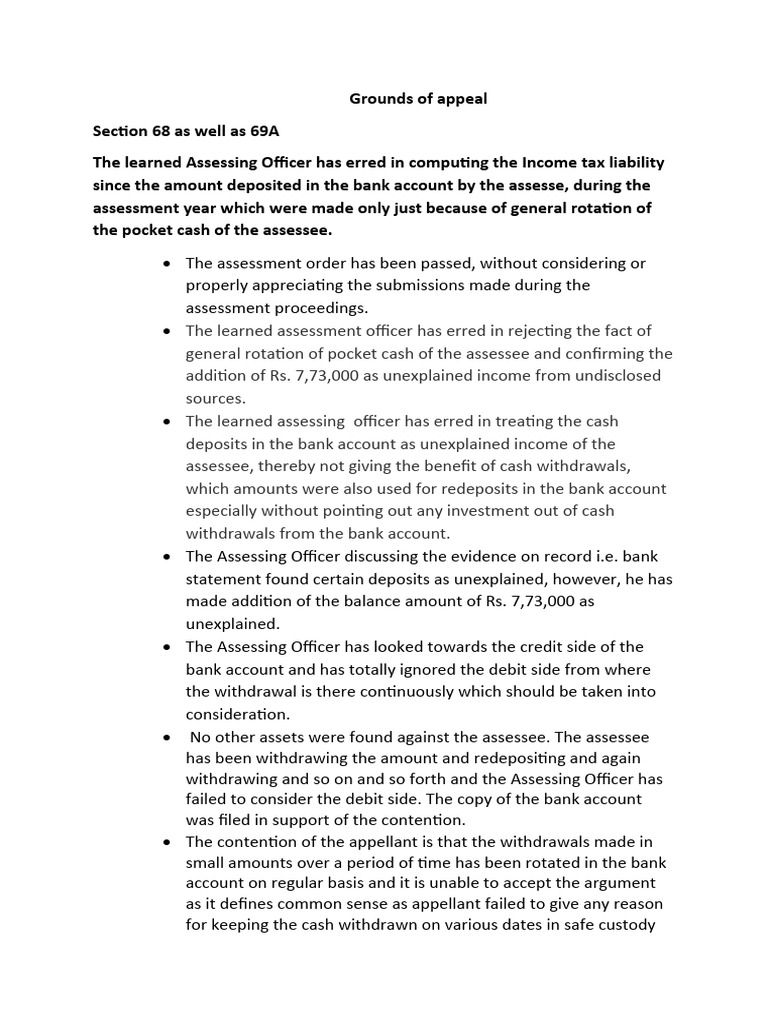 Income Tax Appeal Grounds Explained | PDF | Banks | Debits And Credits