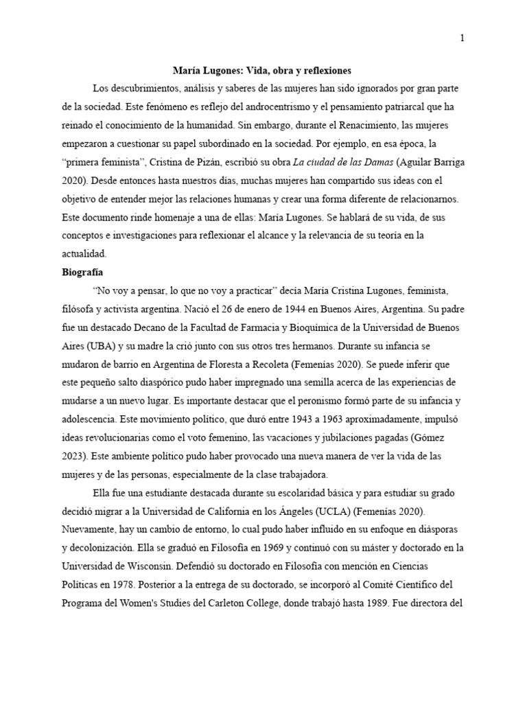 María Lugones: Feminismo Descolonial | PDF | Mujer | Género