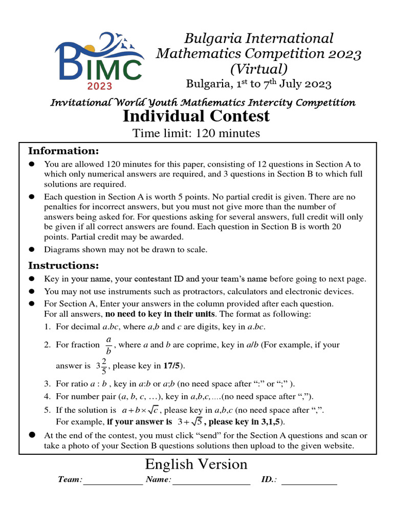 BIMC 2023 Competition Guidelines | PDF | Circle | Numbers