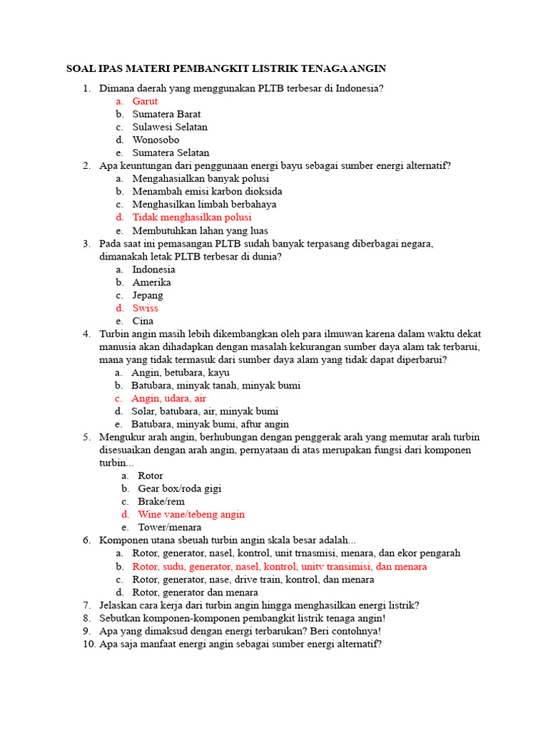 Soal Ipas Materi Pembangkit Listrik Tenaga Angin | PDF | Griya & Taman | Sains & Matematika