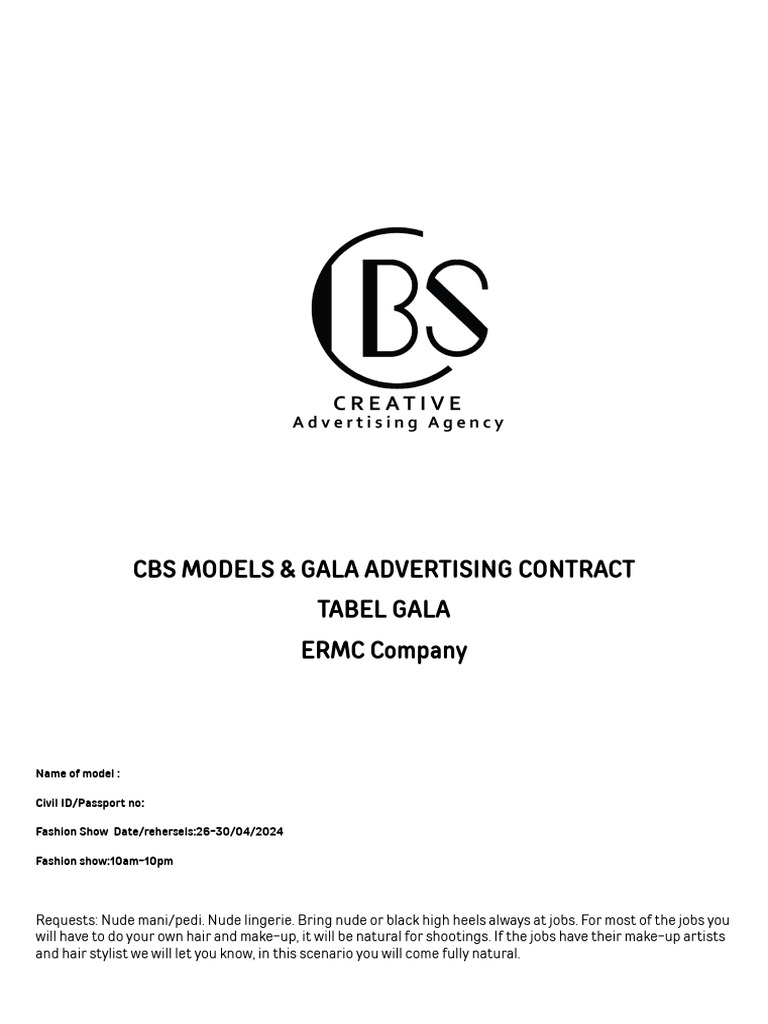 CBS MODELS Contract Female Models | PDF