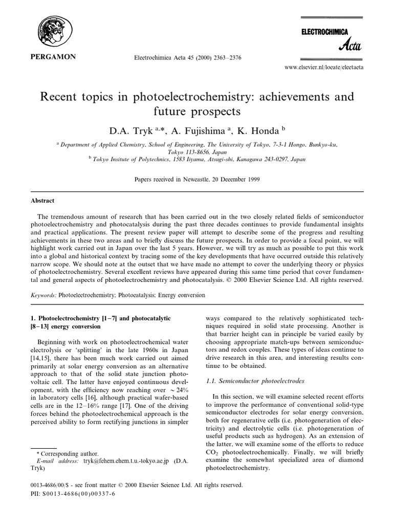 Tryk Et Al 2000 - Recent Topics in Photoelectrochemistry Achievements ... Tryk Et Al 2000 - Recent Topics in Photoelectrochemistry Achievements ...