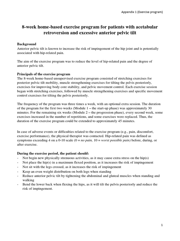8-Week Home-Based Exercise Program For Patients With Acetabular Retroversion and Excessive ...