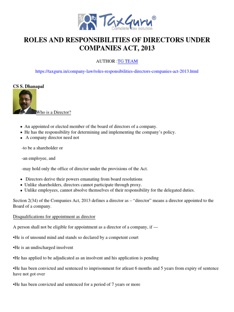 Roles And Responsibilities Of Directors Under Companies Act 2013