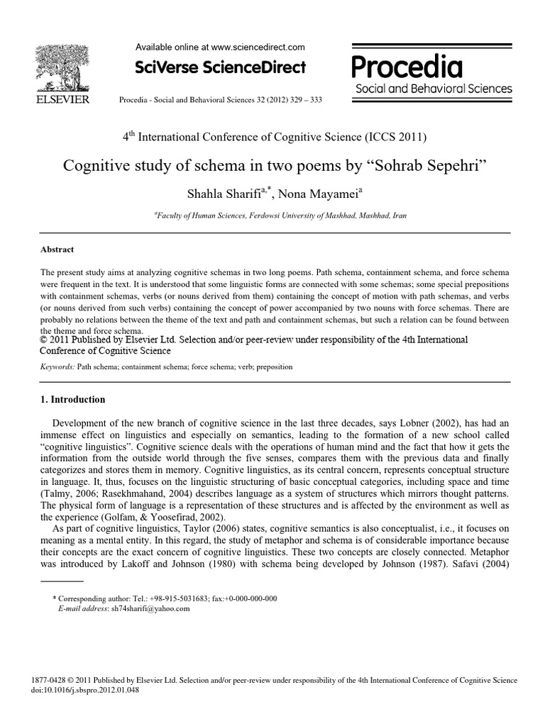 Cognitive Study of Schema in Two Poems by "Sohrab Sepehri" | Download ...