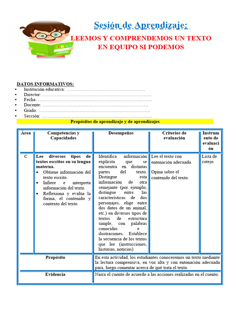 1° Sesión Día 1 Com Leemos y Comprendemos Un Texto en Equipo Si Podemos | PDF | Cognición ...