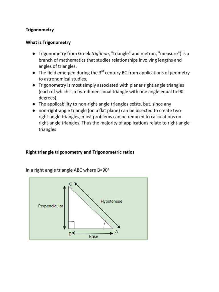 Study Materials For 9th & 10th Class Trigonometry | PDF | Trigonometry | Triangle
