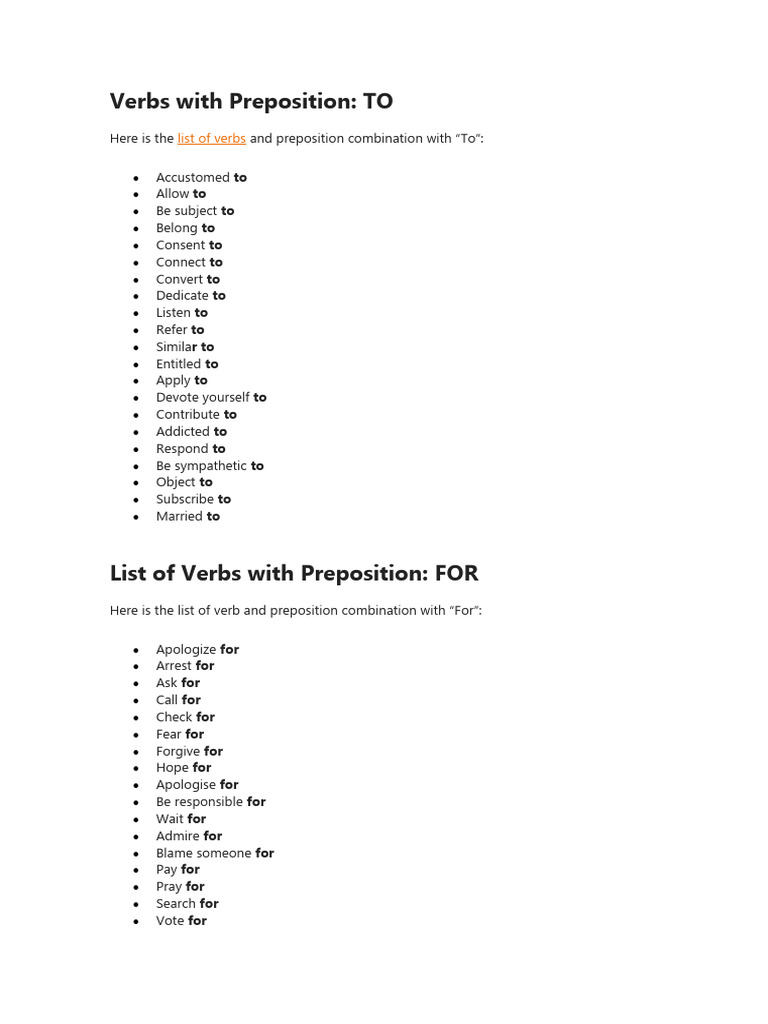 Verbs With Preposition List | PDF | Language Arts & Discipline | Self ...