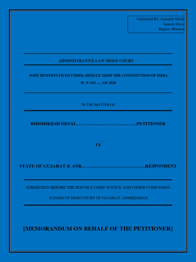 Administrative Law Moot Petitioner Memo by Jainish Dave and Group | PDF | Government | Justice