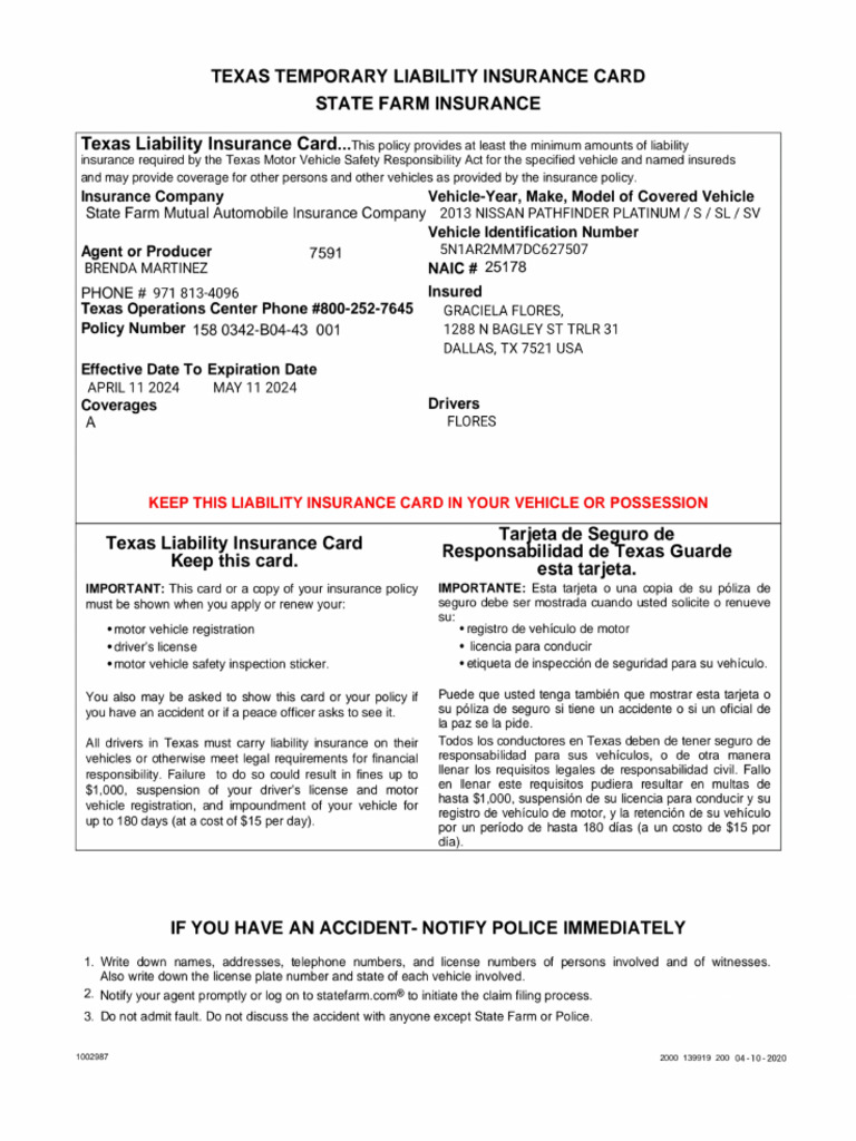 Graciela Proof of Insurance State Farm | PDF