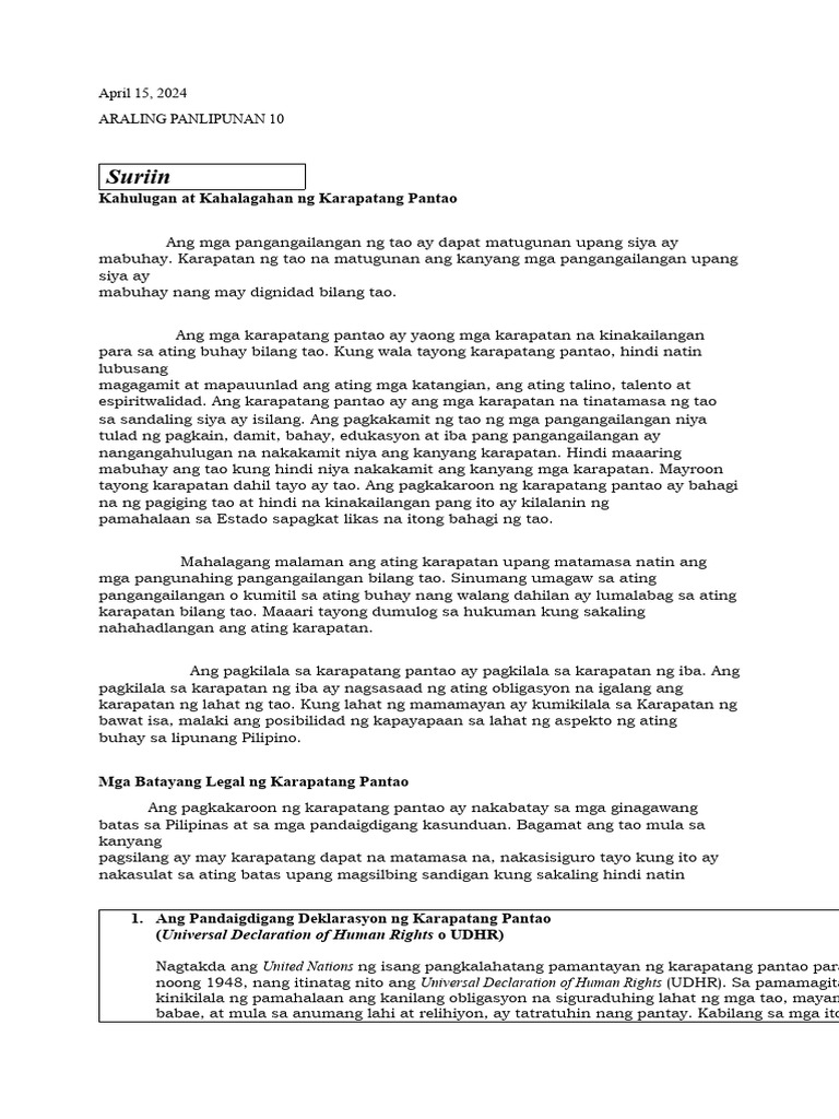 AP10 Q4 - M2 - Karapatang-Pantao | PDF