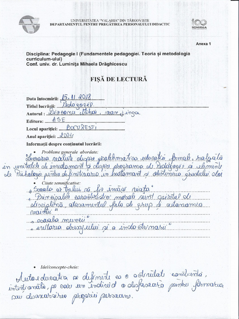 Fisa de Lectura PG 1 | PDF