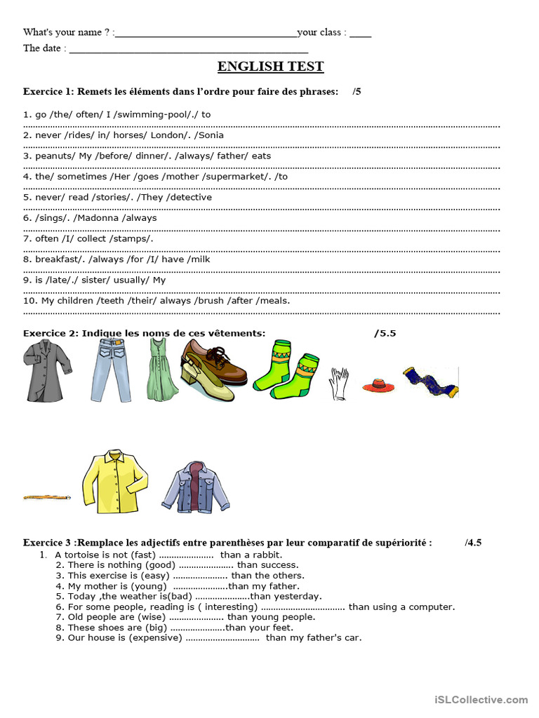 English Test: Sentence Structure & Comparatives | PDF
