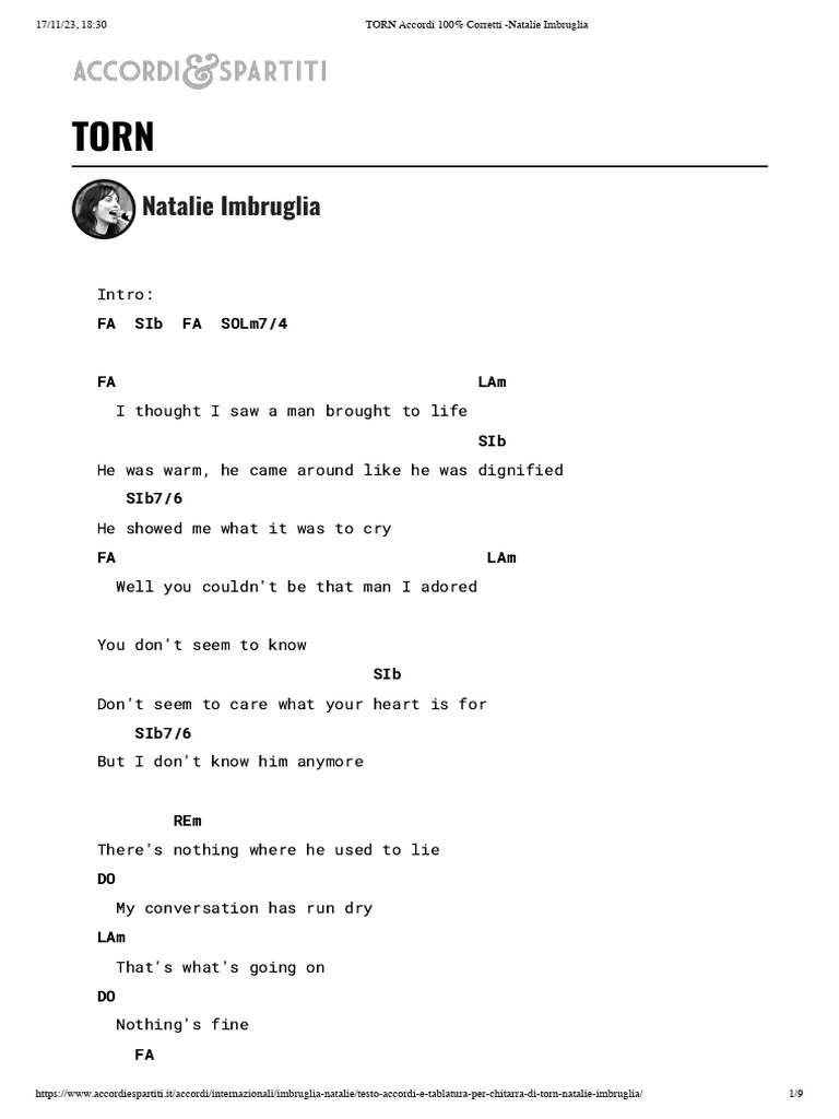 TORN Accordi 100% Corretti -Natalie Imbruglia | PDF | Musicians