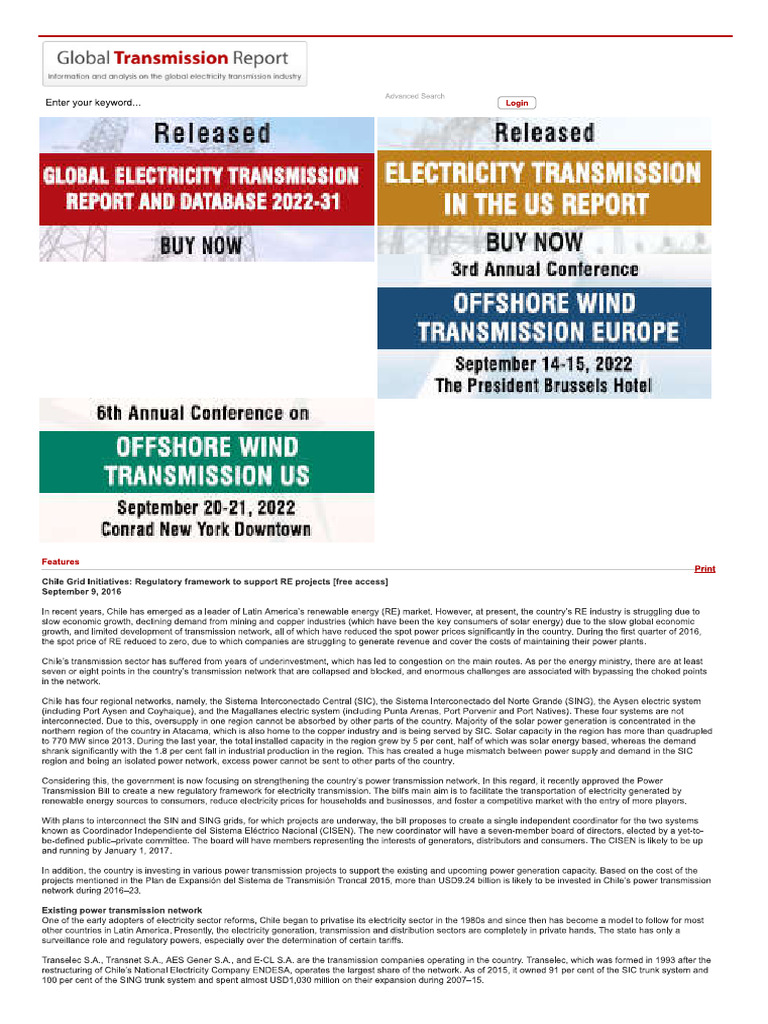 Global Transmission Report - Chile Grid.. | PDF