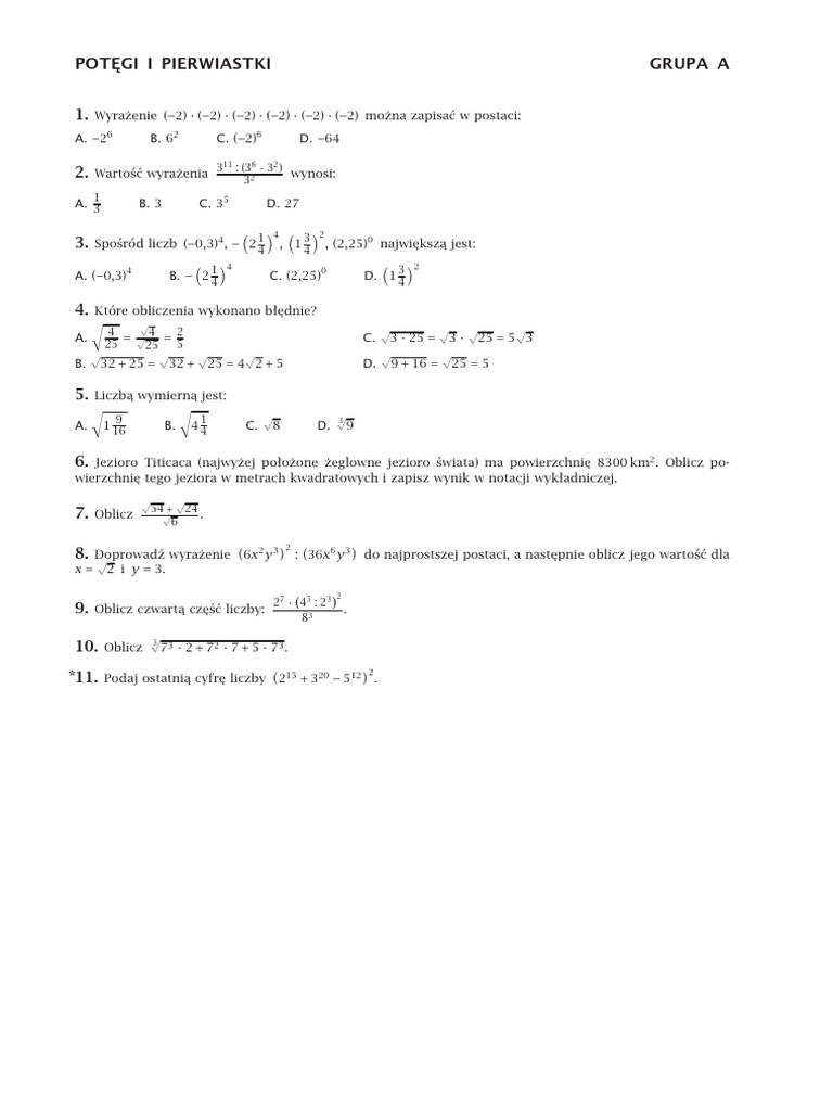 Kl.7 - SPR - Potęgi I Pierwiastki | PDF