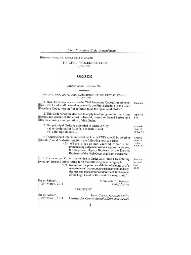 2GN 2011 of 136 CPC - Amendment of Schedule To The CPC | PDF