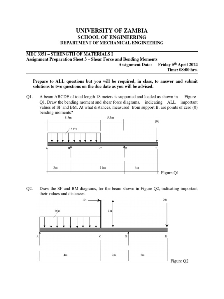 Shear Force Bending Moments Assignment Prep Sheet - 2024 | PDF | Teaching Methods & Materials ...