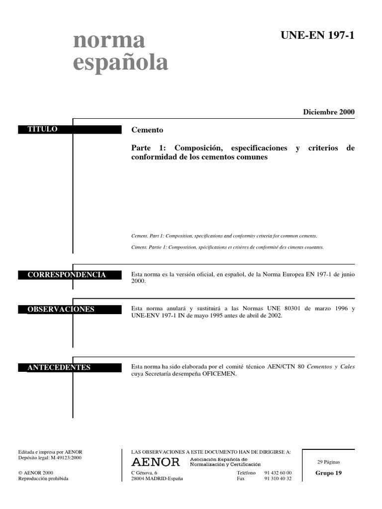 Une en - 197 1 2011 Norma Cementos | PDF | Cemento | Hormigón