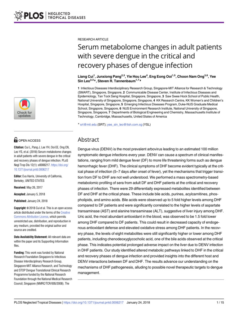 Serum Metabolome Changes in Adult Patients | PDF | Metabolomics | Infection