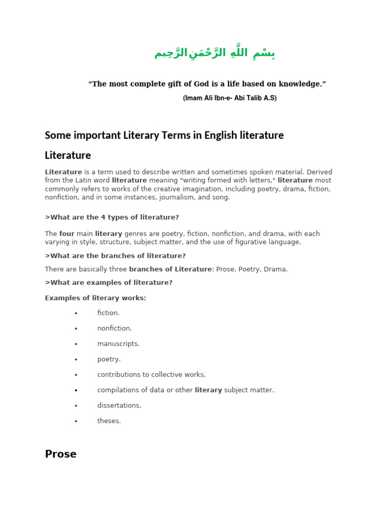Important Literary Terms in English Literature | PDF | Poetry | Comedy