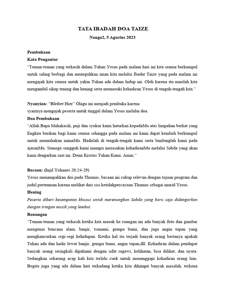 Tata Ibadah Doa Taize | PDF | Filsafat | Agama & Spiritualitas