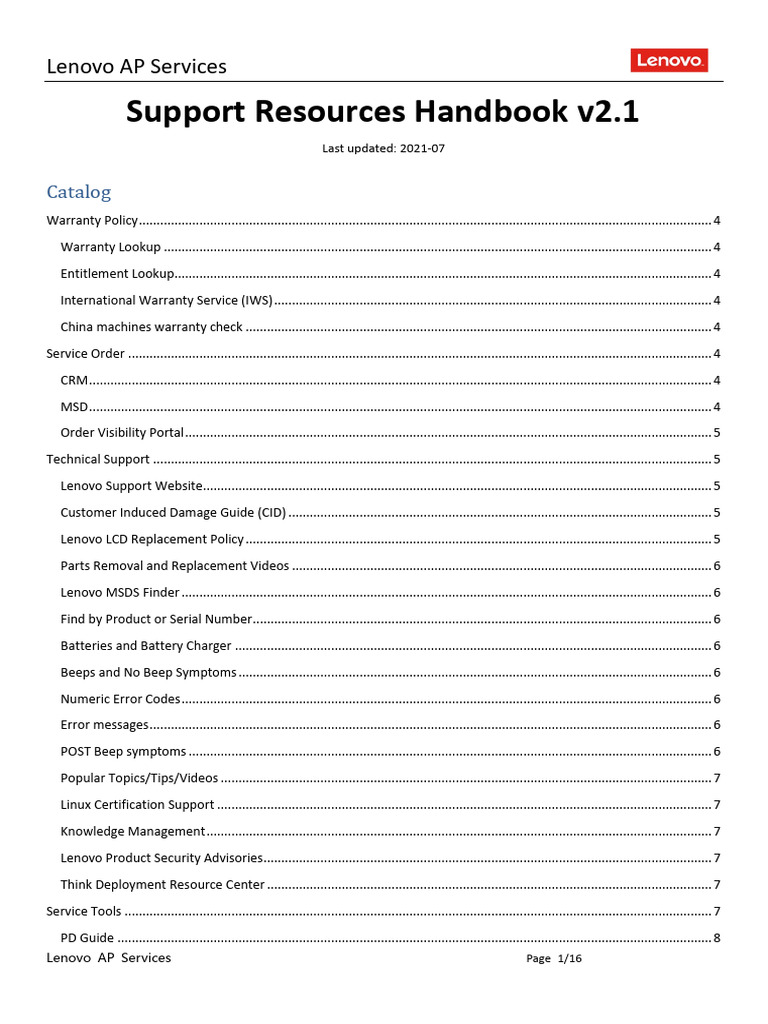 Lenovo Services Support Resources Handbook - 2021 V2 1 | PDF | Lenovo ...