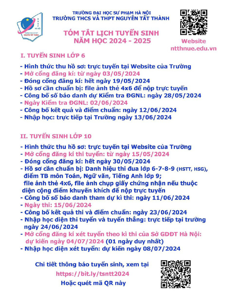 Lịch tuyển sinh vào 10 trường THPT NTT | PDF