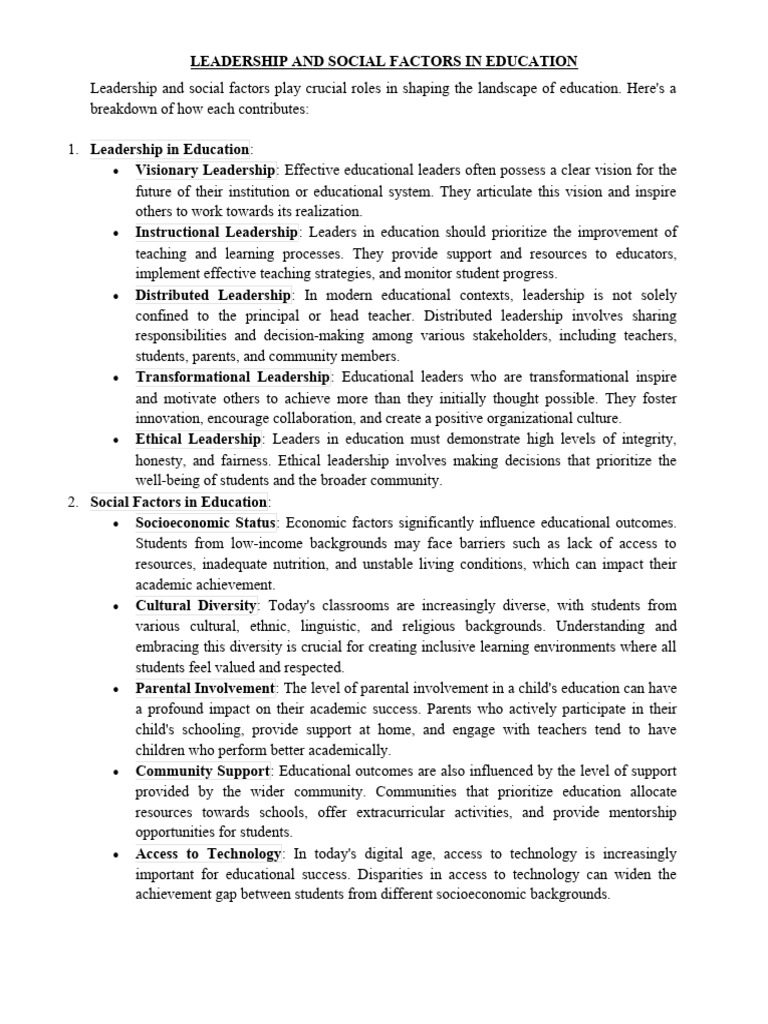 Leadership and Social Factors in Education | PDF | Leadership | Mentorship