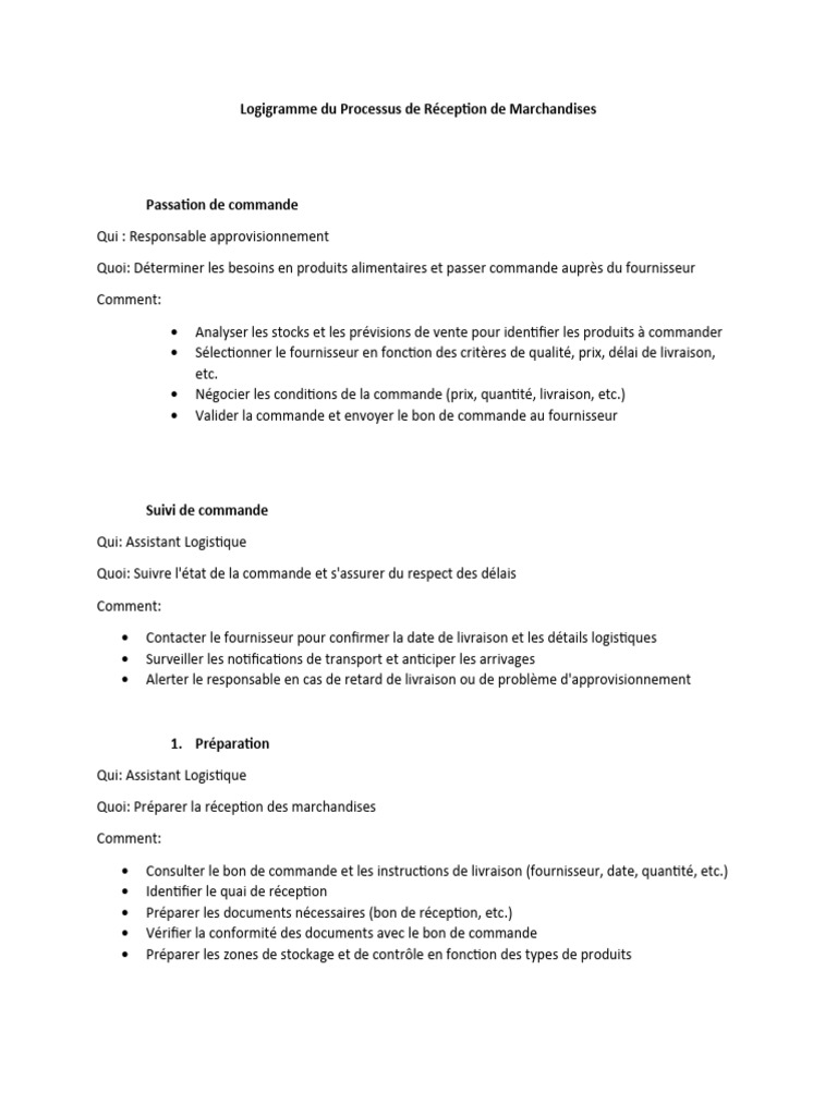 Logigramme Du Processus de Réception de Marchandises | PDF | Logistique ...