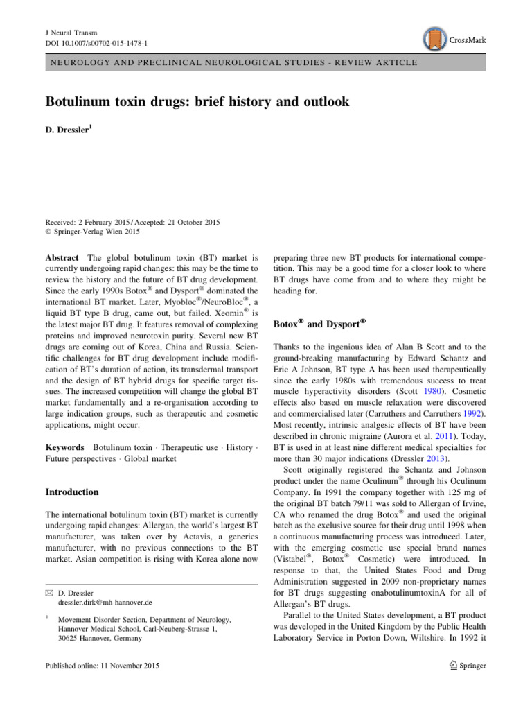 Botulinum Toxin Drugs - Brief History and Outlook | PDF | Botulinum ...