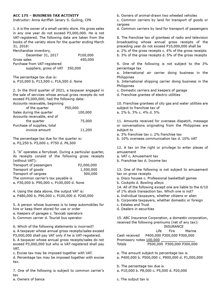 Business Tax Activity | PDF | Value Added Tax | Taxes