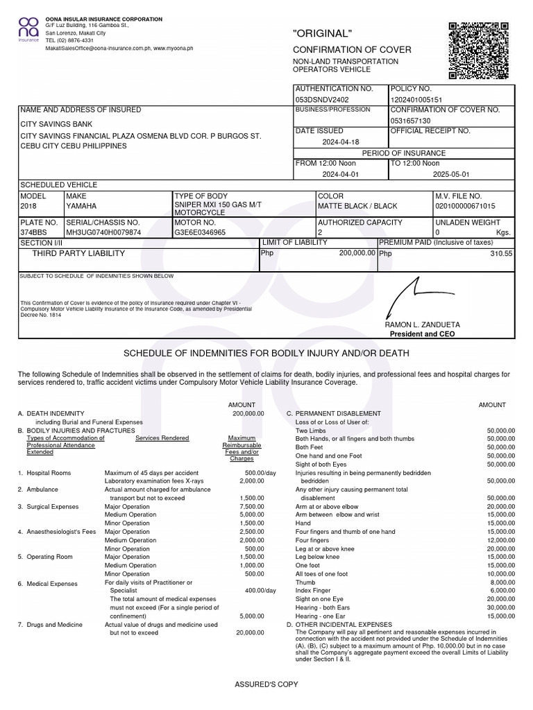 Confirmation of Cover: "Original" | Download Free PDF | Insurance | Hand