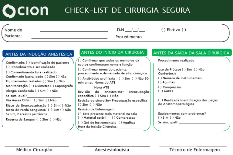 Check-list de Cirurgia Segura | PDF | Cirurgia | Anestesia