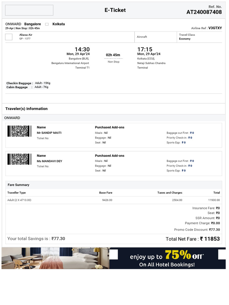 TKT 240087408 | PDF | Airlines | Civil Aviation