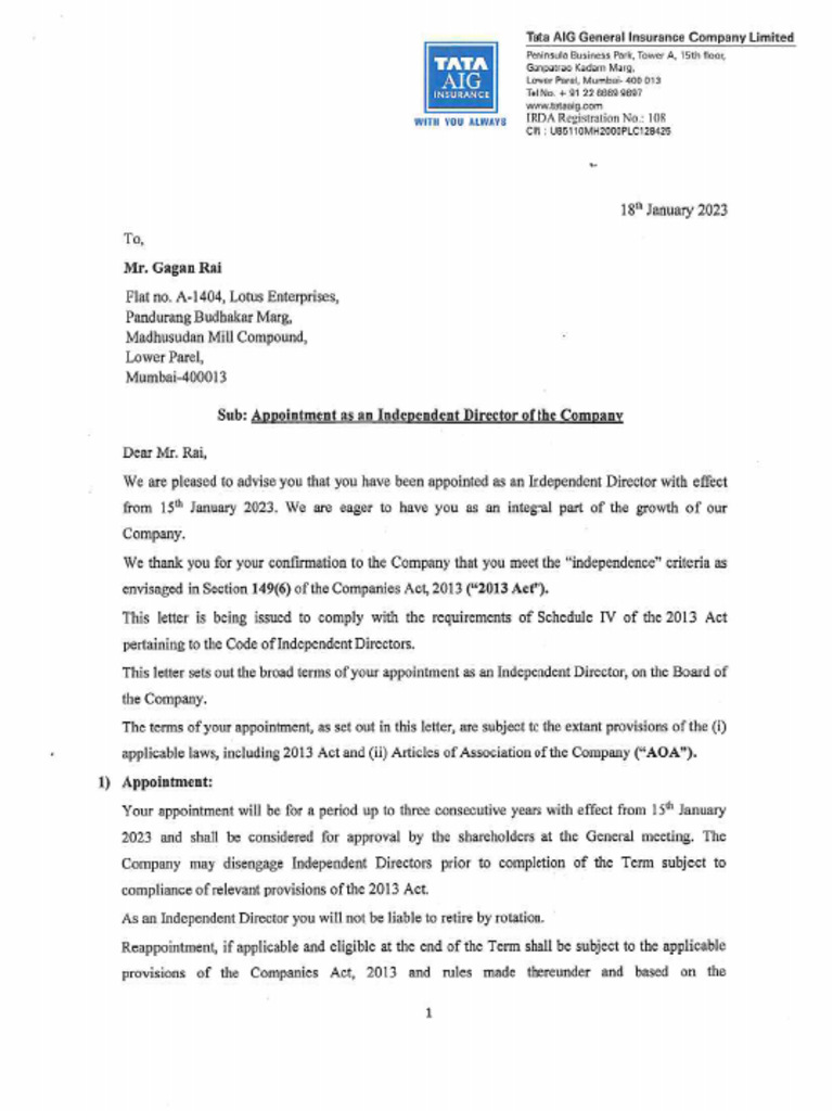 Appointment Letter Gagan Rai d82f939c47 | PDF