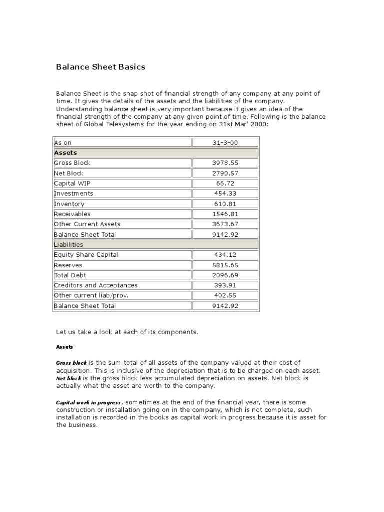 Balance Sheet Basics | PDF | Book Value | Expense