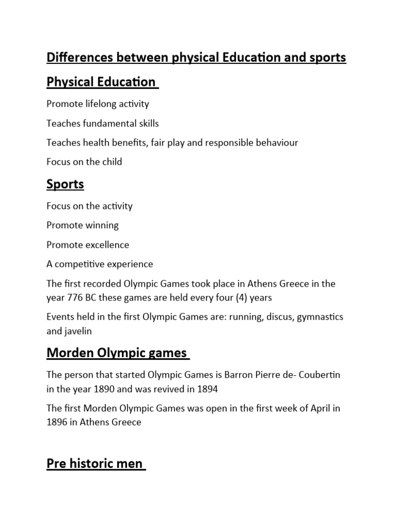 Physical Education Notes Form 3 | PDF | Olympic Games | Sports