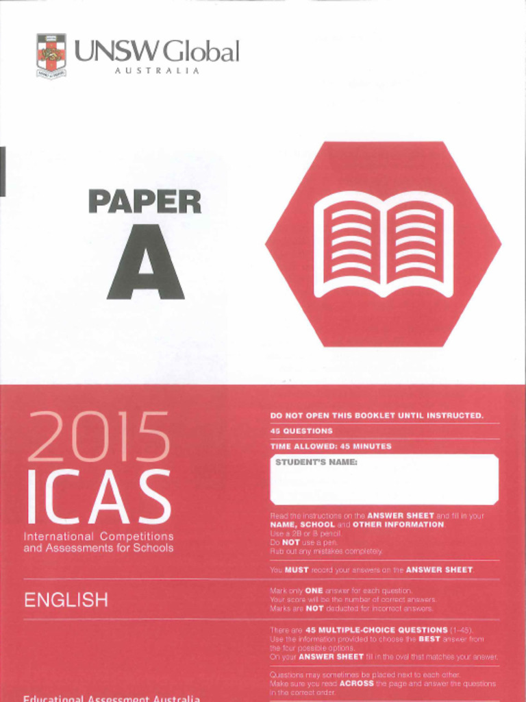 ICAS English A 2015 With Answers | PDF