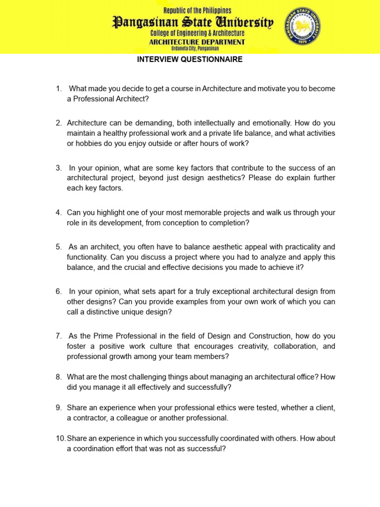Questionnaire | PDF | Architect | Experience