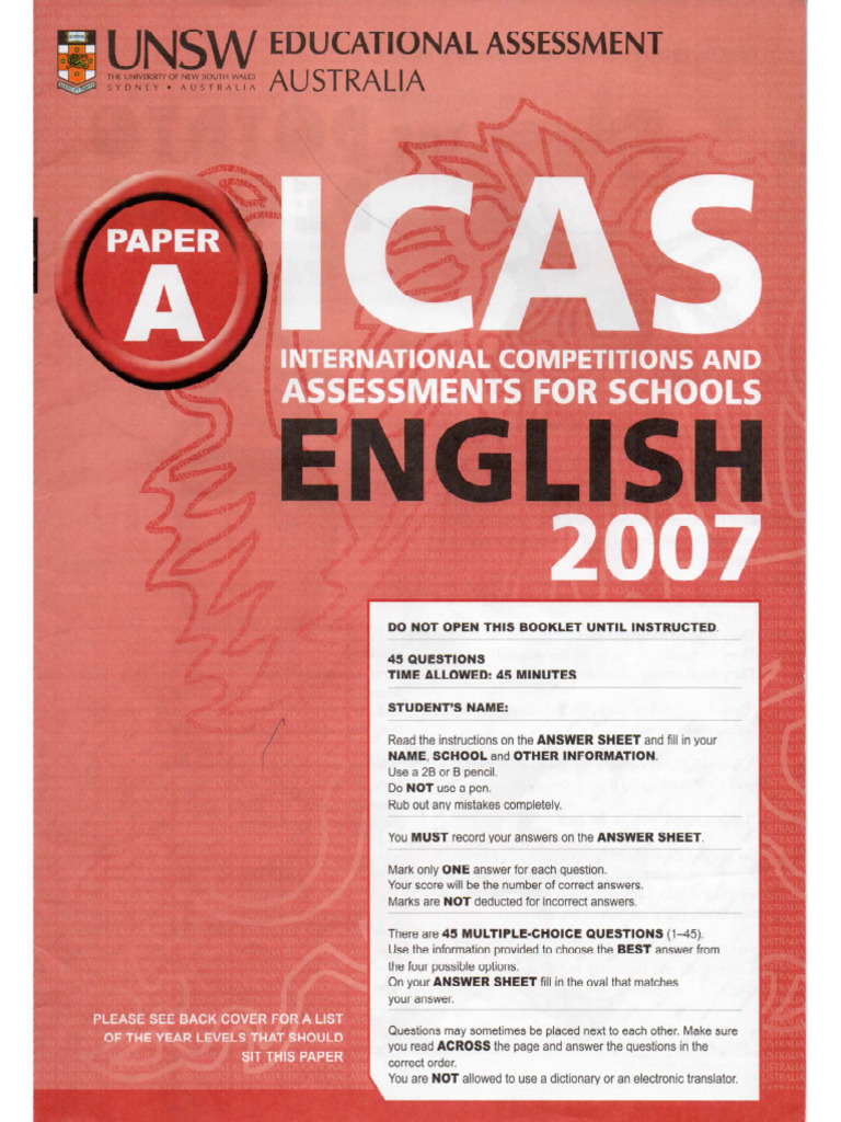 ICAS English A 2007 Questions | PDF