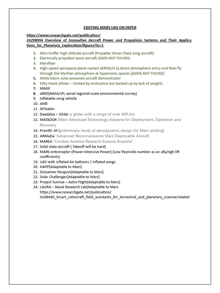Existing Mars Uav On Paper | PDF | Aircraft | Flight