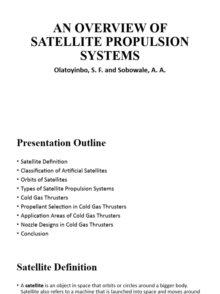 An Overview of Satellite Propulsion Systems: Olatoyinbo, S. F. and ...