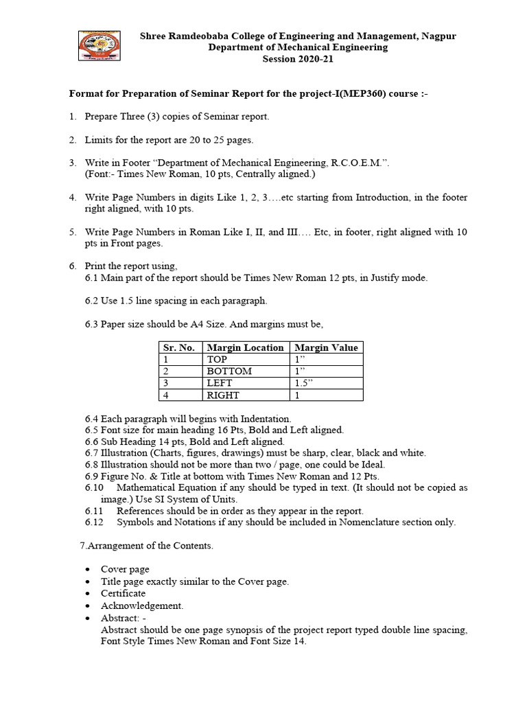 Guidelines For Report-Tech-Seminar | PDF | Times New Roman | Typography