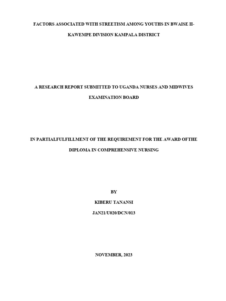 Factors Associated With Streetism Among Youths in Bwaise Ii-Kawempe ...