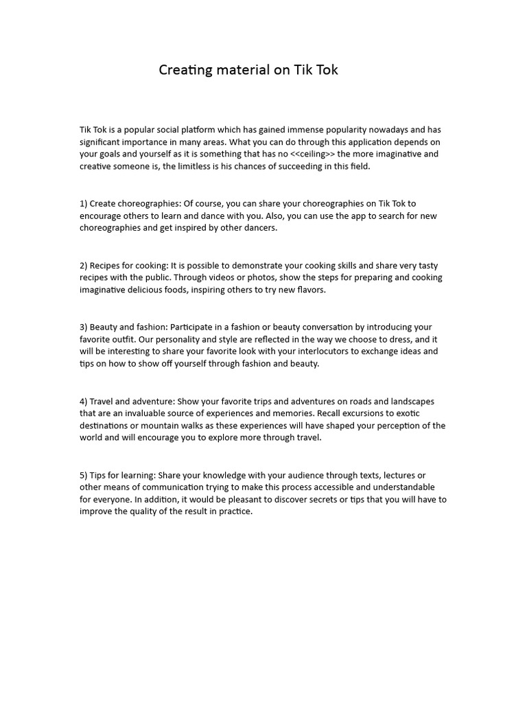 Creating Material On Tik Tok | PDF | Experience