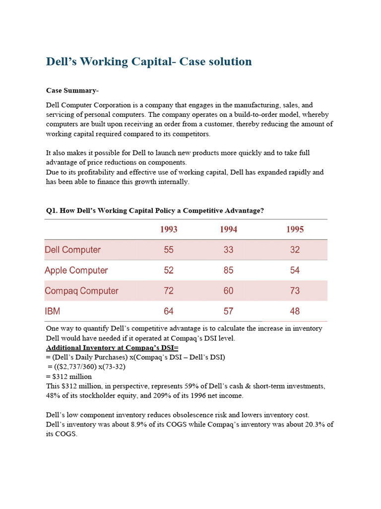 Dell's Working Capital Strategy Analysis | PDF | Dell | Working Capital