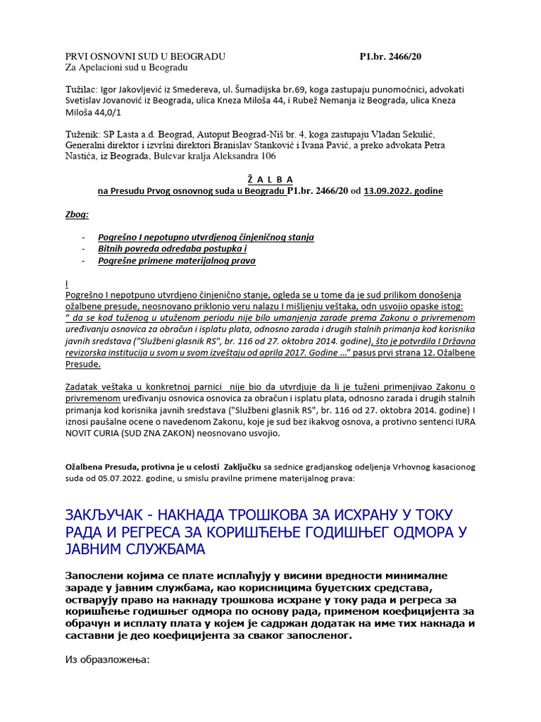 Zalba Igor Jakovljević | PDF